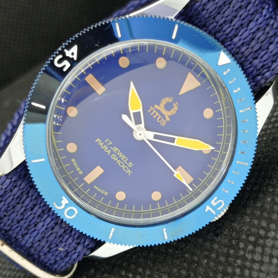 SWISS MENS REFURBISHED 40MM TITUS WITH TURNABLE BEZEL BLUE DIAl WATCH ...