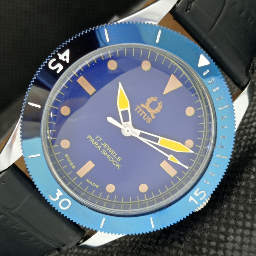 MENS 40MM REFURBISHED SWISS TITUS TURNABLE BEZEL BLUE DIAL WATCH ...