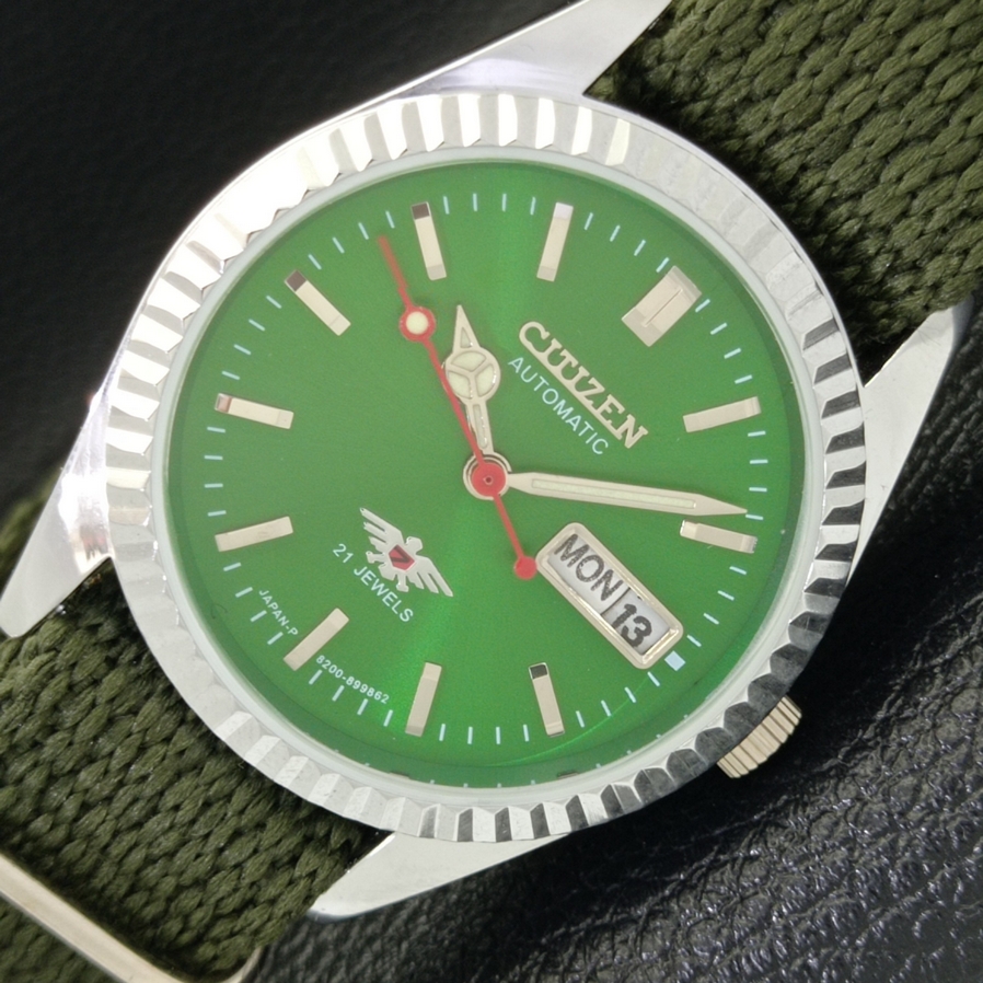 AUTHENTIC CITIZEN AUTOMATIC MENS JAPAN REFURBISHED GREEN DIAL WATCH ...