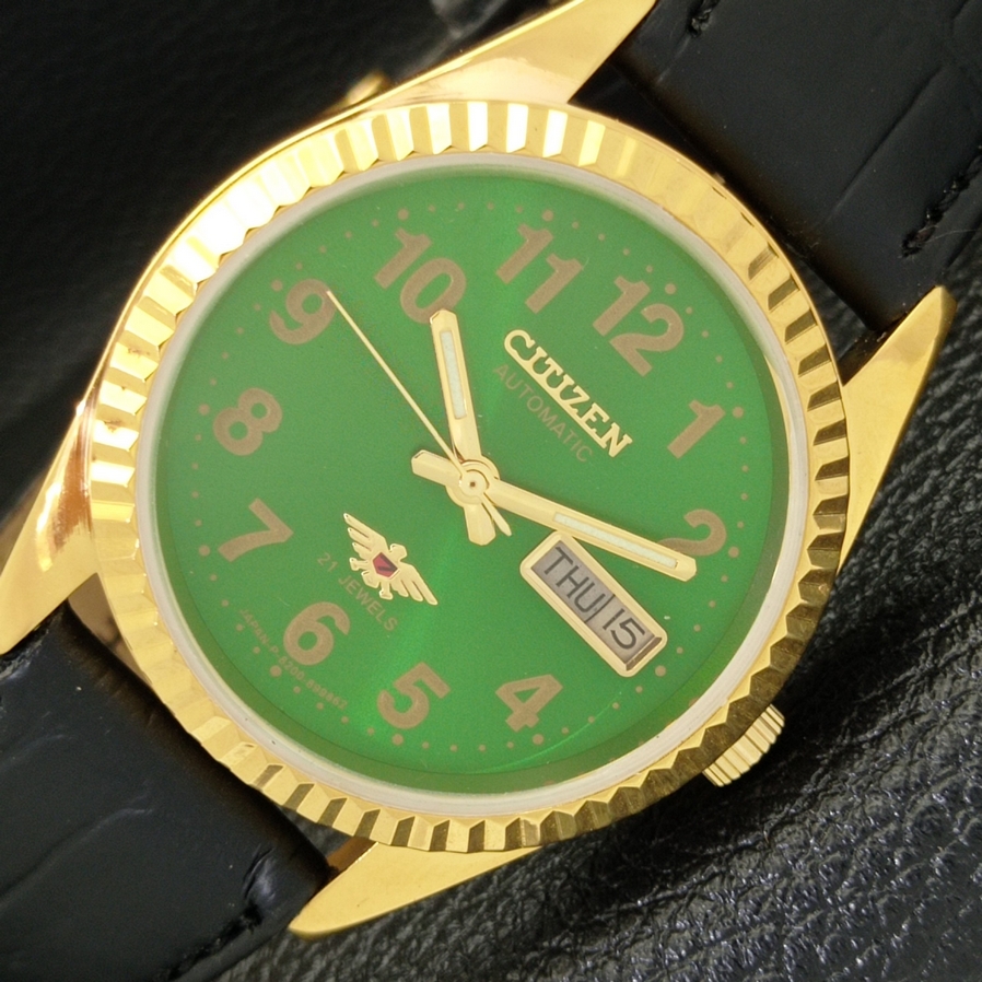MENS REFURBISHED OLD CITIZEN 8200 JAPAN AUTOMATIC GREEN DIAL WATCH ...