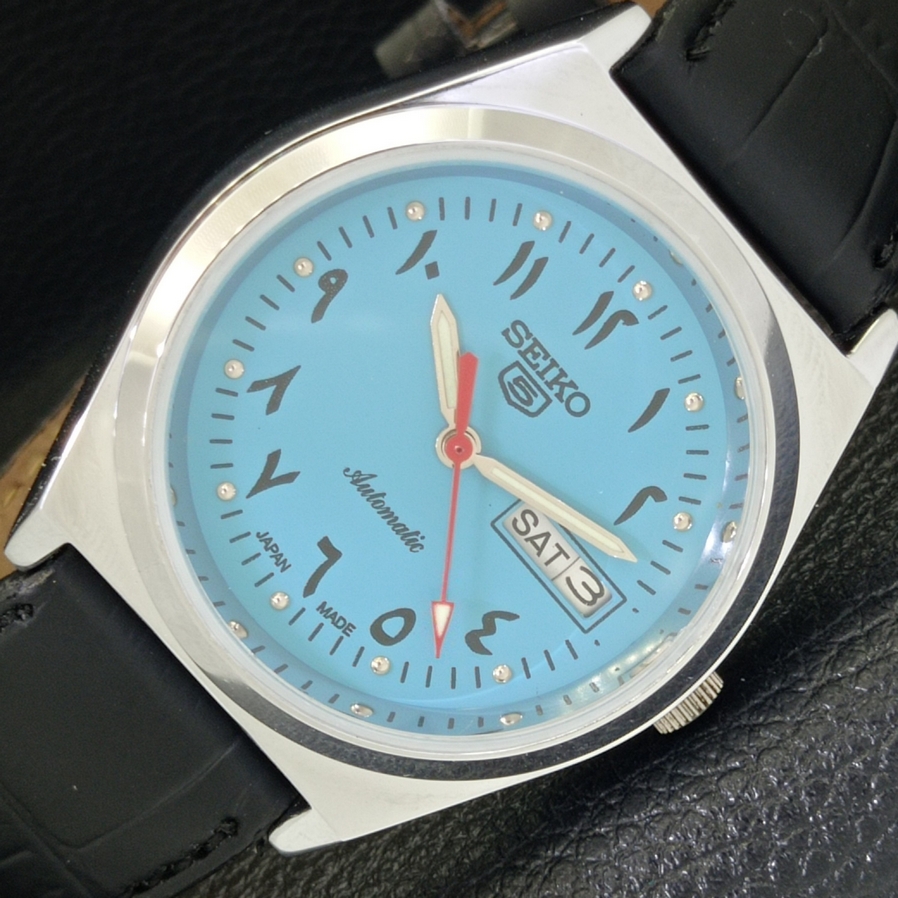 MENS REFURBISHED SEIKO 5 AUTOMATIC JAPAN TURQUOISE BLUE DIAL WATCH ...