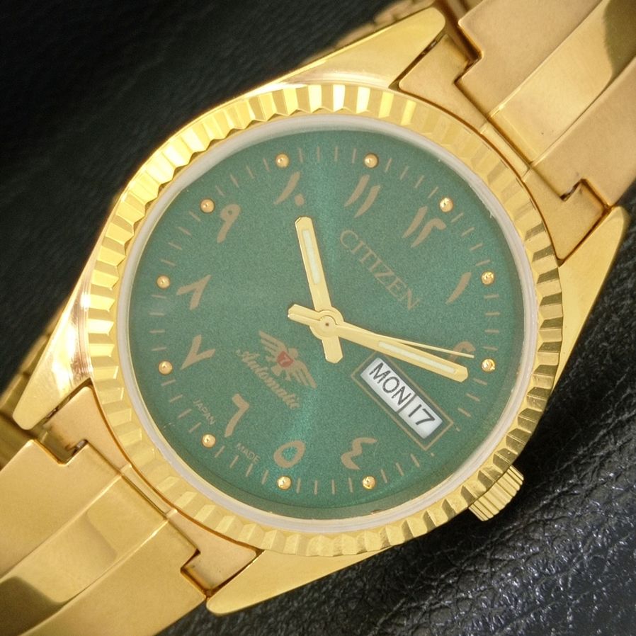 AUTOMATIC REFURBISHED CITIZEN 8200 JAPAN MENS ARABIC GREEN DIAL WATCH ...