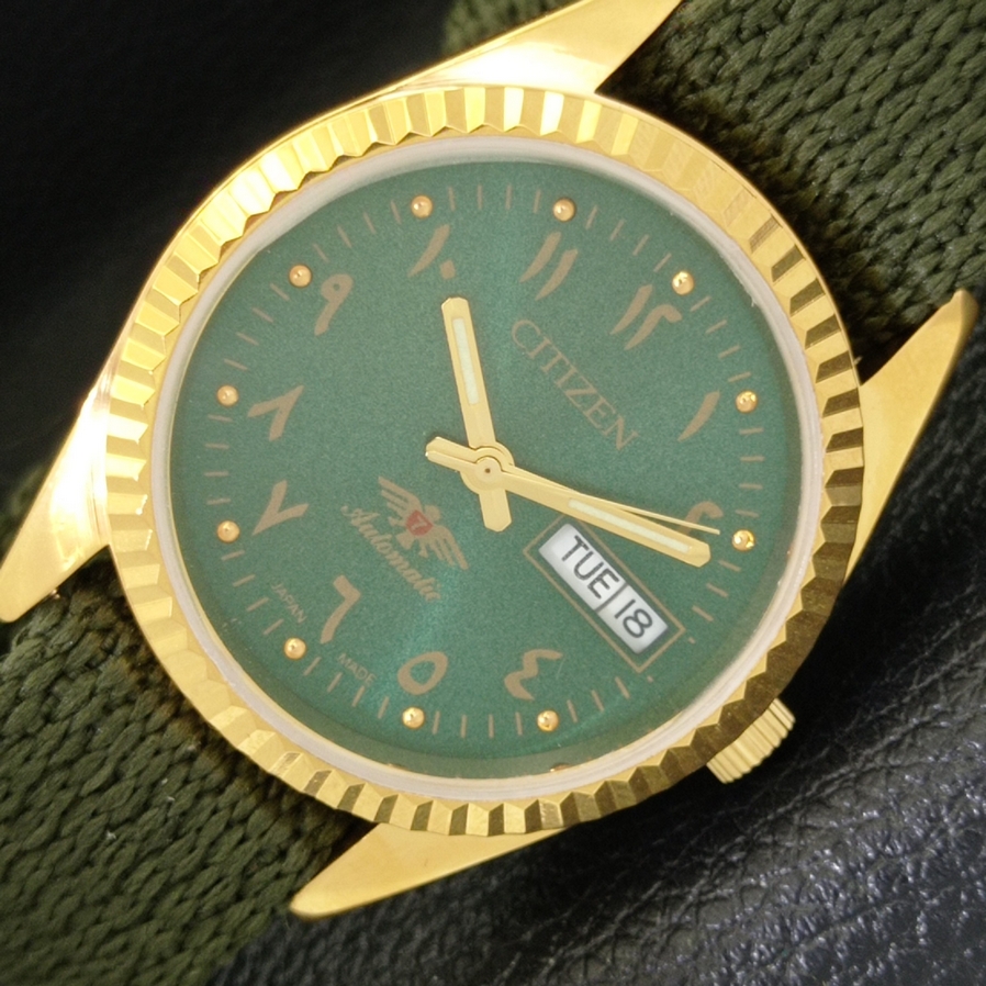 MENS REFURBISHED CITIZEN AUTOMATIC 8200 JAPAN ARABIC GREEN DIAL WATCH ...