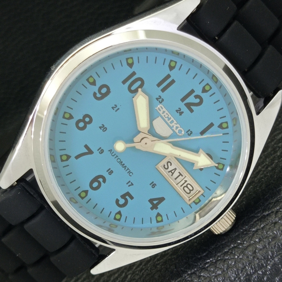 REFURBISHED SEIKO 5 AUTOMATIC JAPAN MENS TURQUOISE BLUE DIAL WATCH ...