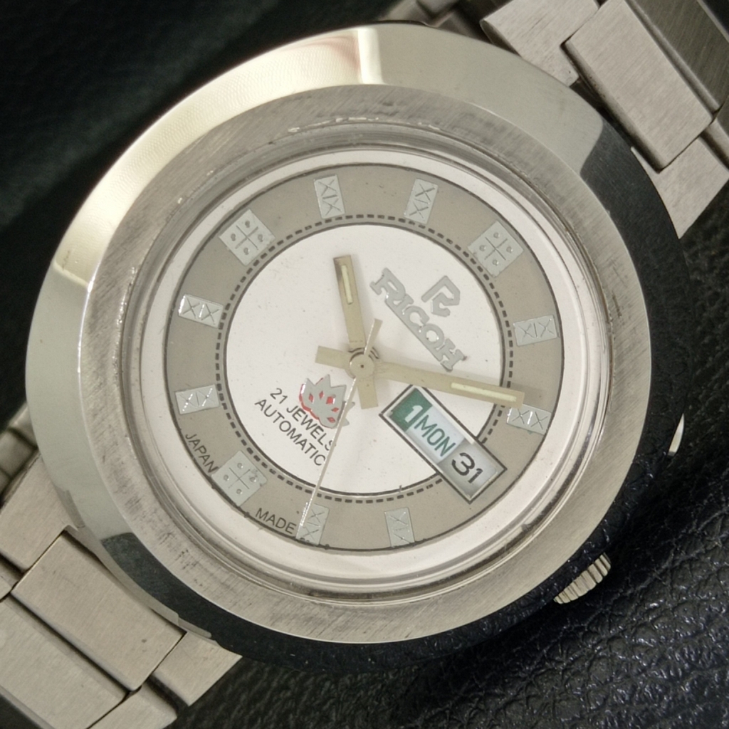 AUTOMATIC RICOH R31 JAPAN MENS DAY&DATE WHITE COLOR DIAL WATCH a431365 ...