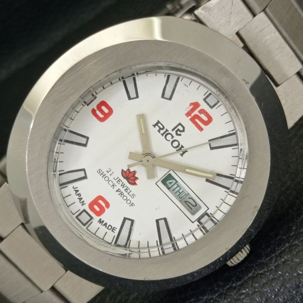 RICOH AUTOMATIC R31 JAPAN MENS DAY&DATE WHITE COLOR DIAL WATCH a431376 ...
