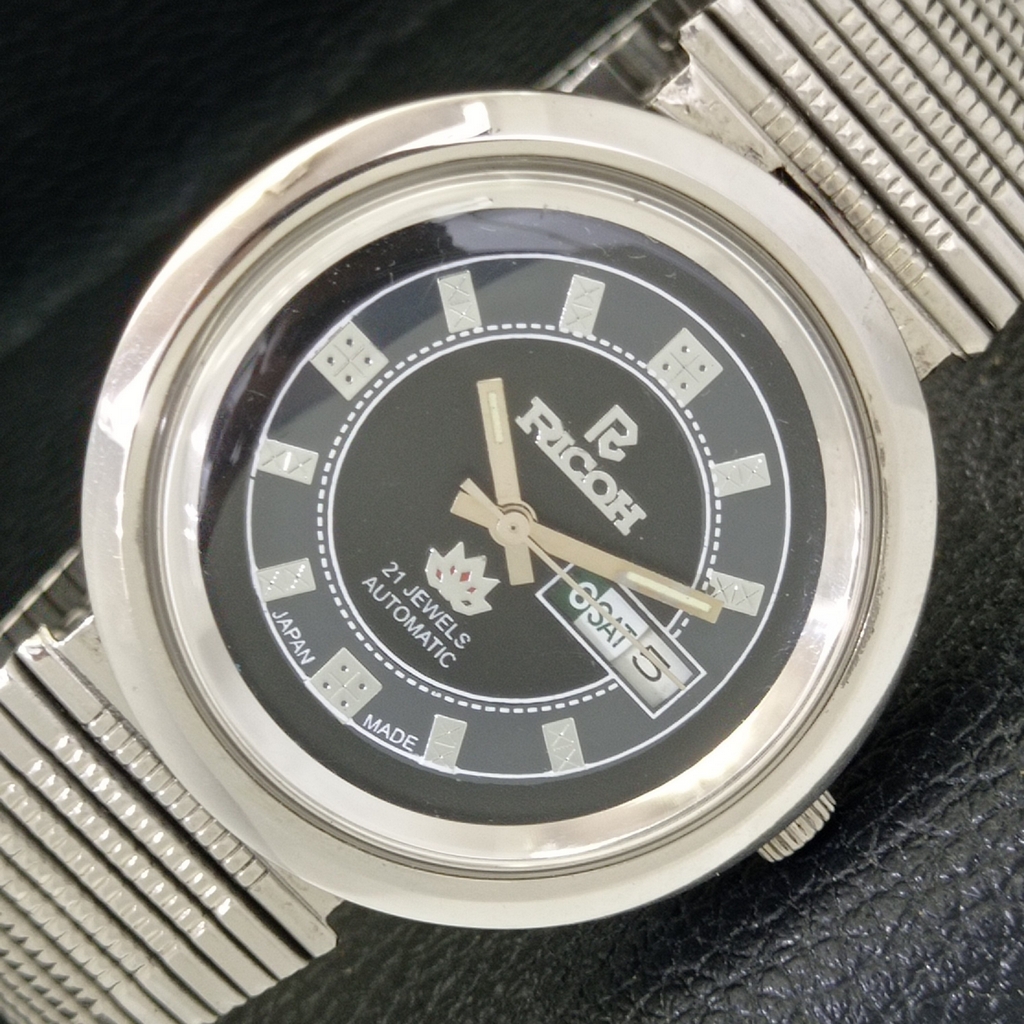 MENS RICOH R31 AUTOMATIC JAPAN DAY&DATE BLACK COLOR DIAL WATCH a431381 ...
