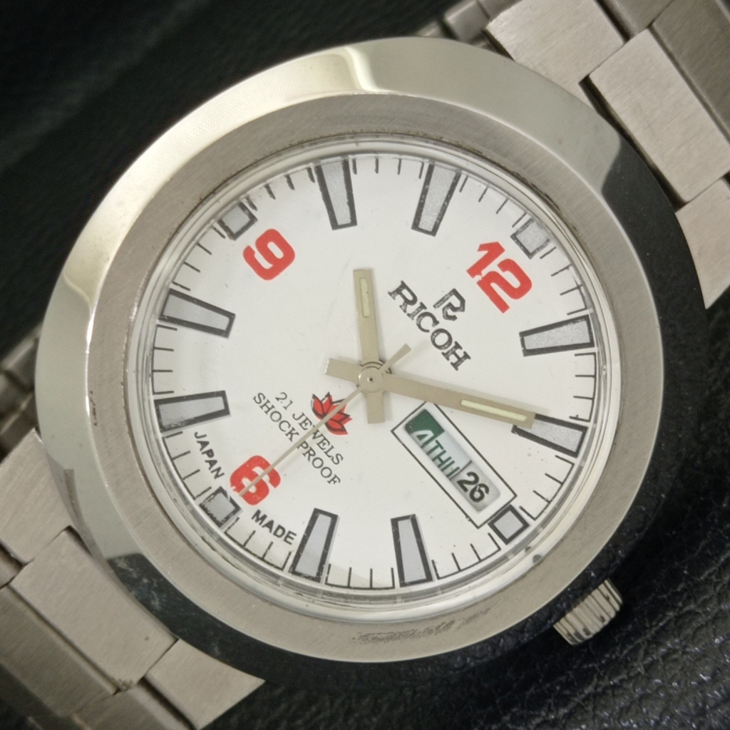 RICOH AUTOMATIC JAPAN R31 MENS DAY&DATE WHITE COLOR DIAL WATCH a431383 ...