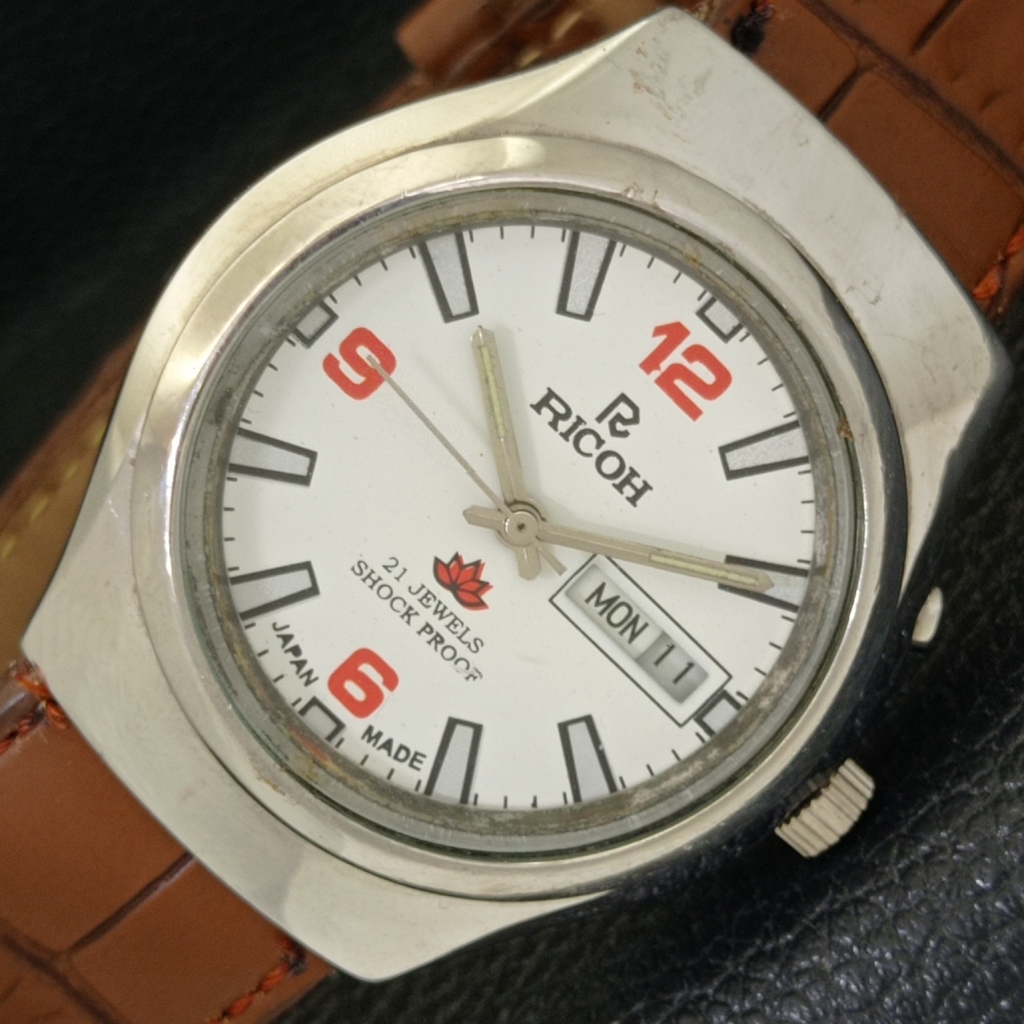 RICOH R31 AUTOMATIC JAPAN MENS DAY&DATE WHITE COLOR DIAL WATCH a431960 ...