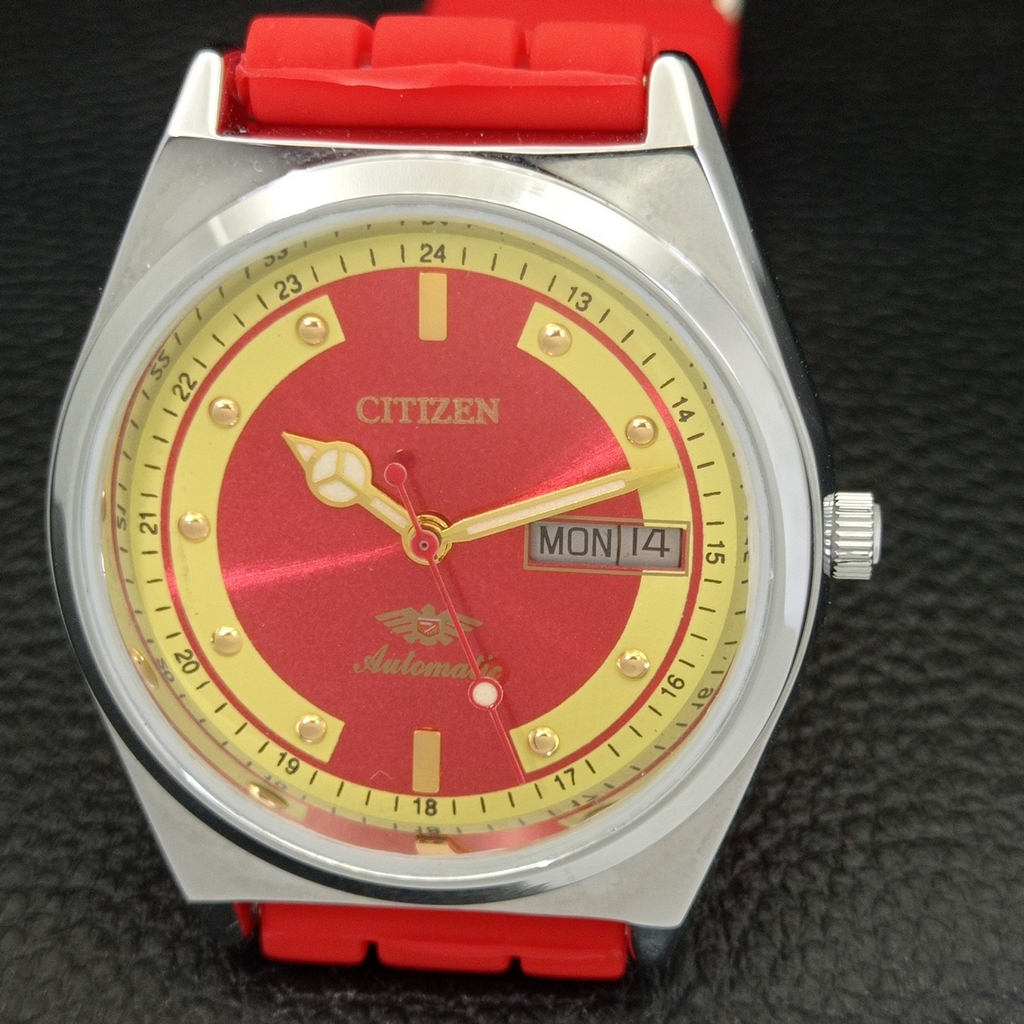 AUTOMATIC REFURBISHED CITIZEN 8200 JAPAN MENS RED COLOR DIAL WATCH ...
