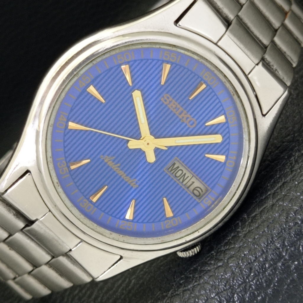 GENUINE VINTAGE SEIKO AUTOMATIC JAPAN MENS BLUE COLOR DIAL WATCH ...