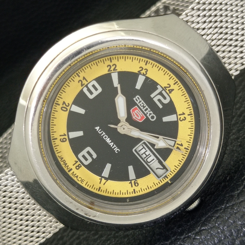 VINTAGE SEIKO 5 AUTOMATIC 6319A JAPAN MENS BLACK COLOR DIAL WATCH ...