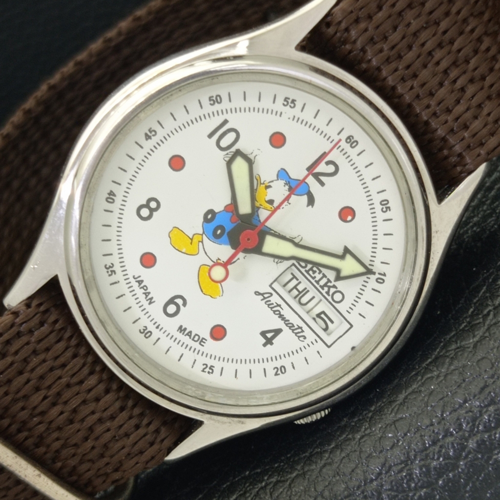 VINTAGE SEIKO AUTOMATIC 7S36A JAPAN MENS CARTOON WHITE DIAL WATCH ...