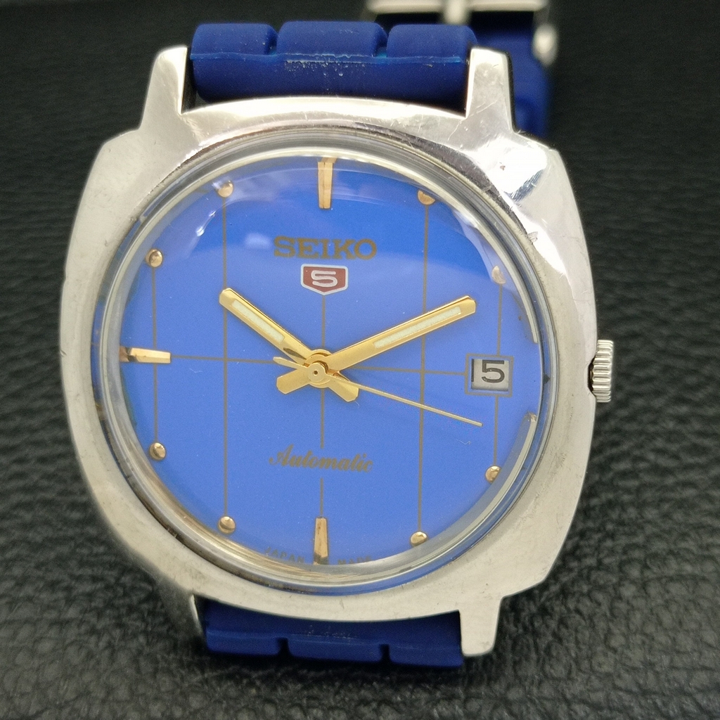 VINTAGE SEIKO 5 AUTOMATIC 7005A JAPAN MENS DATE BLUE COLOR DIAL WATCH ...