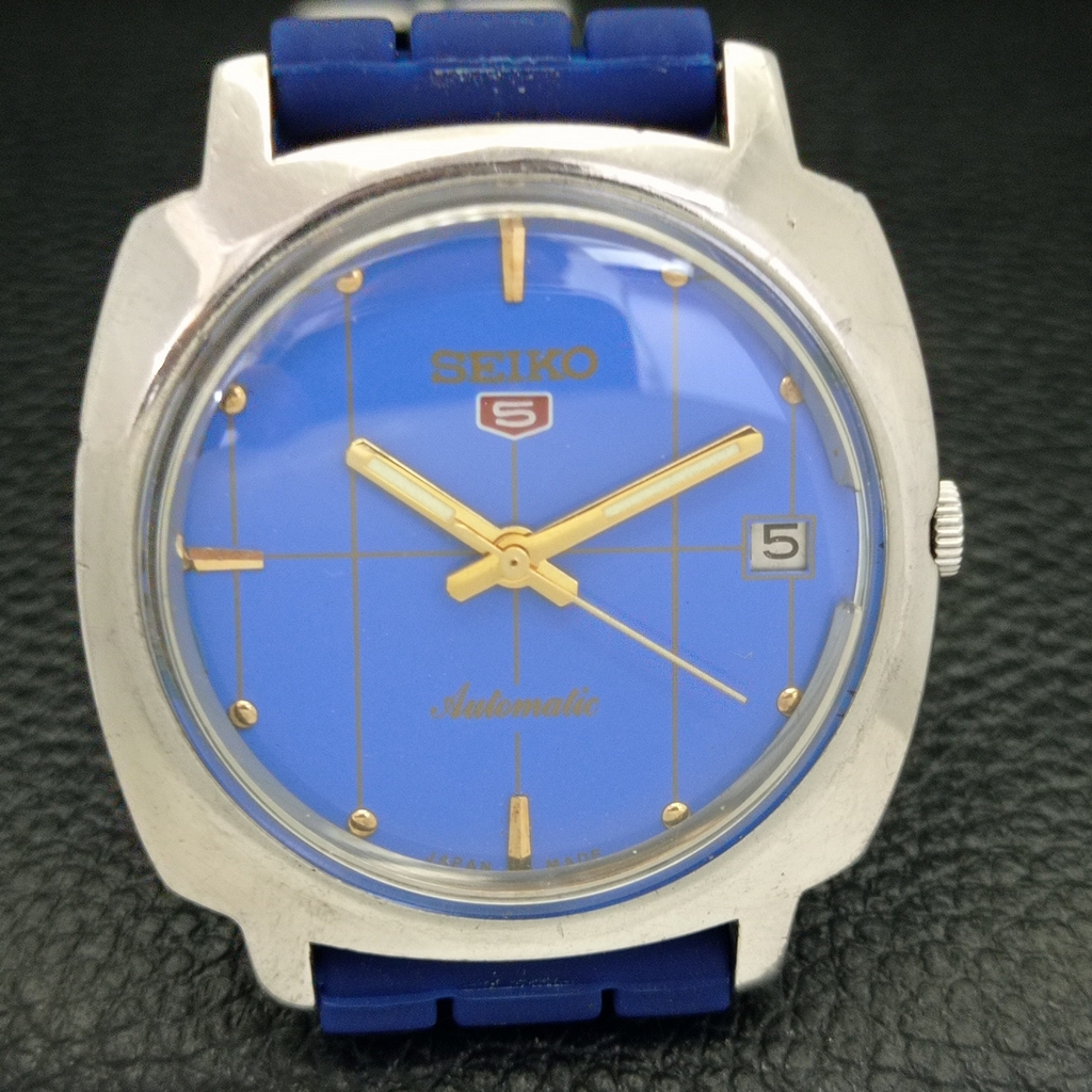 VINTAGE SEIKO 5 AUTOMATIC 7005A JAPAN MENS DATE BLUE COLOR DIAL WATCH ...