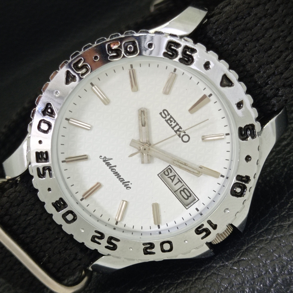 VINTAGE REFURBISHED SEIKO AUTOMATIC 6349A JAPAN MENS WHITE DIAL WATCH ...