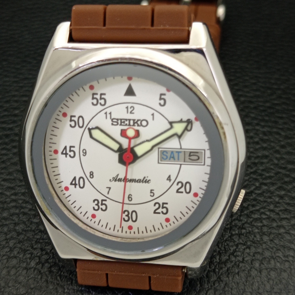VINTAGE SEIKO 5 AUTOMATIC 7009A JAPAN MENS WHITE COLOR DIAL WATCH ...