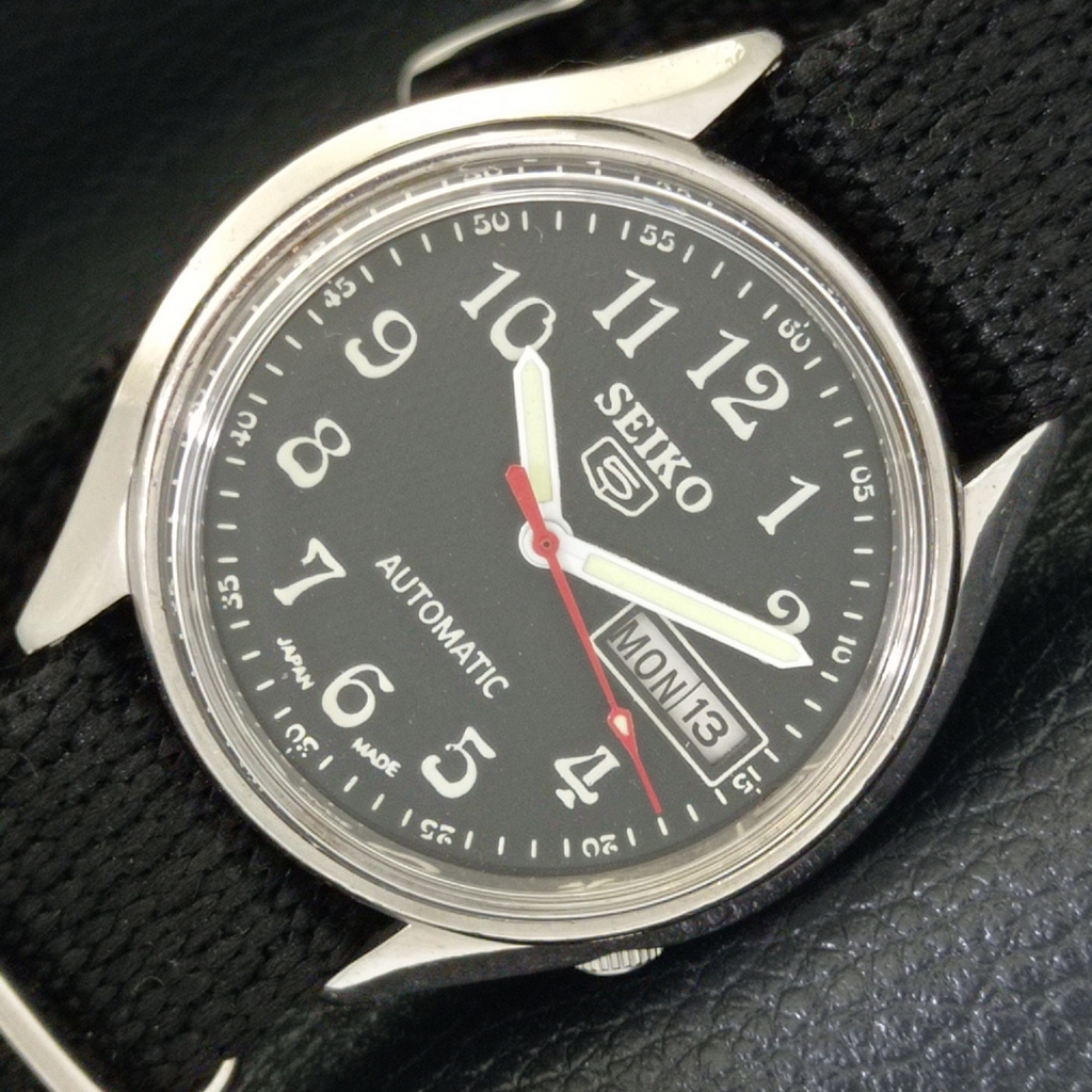 VINTAGE SEIKO 5 AUTOMATIC 6349A JAPAN MENS BLACK COLOR DIAL WATCH ...
