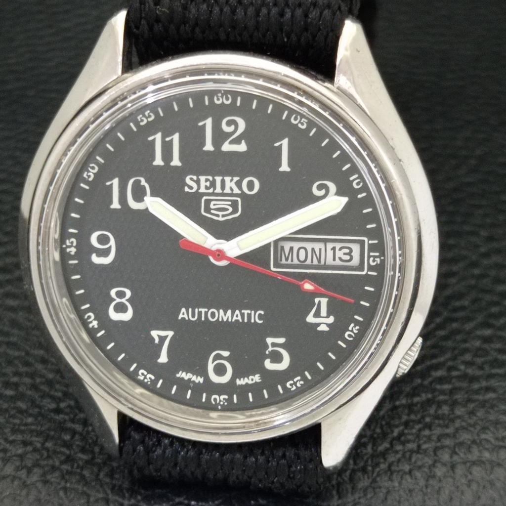 VINTAGE SEIKO 5 AUTOMATIC 6349A JAPAN MENS BLACK COLOR DIAL WATCH ...
