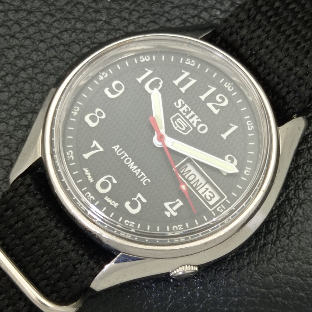 VINTAGE SEIKO 5 AUTOMATIC 6349A JAPAN MENS BLACK COLOR DIAL WATCH ...