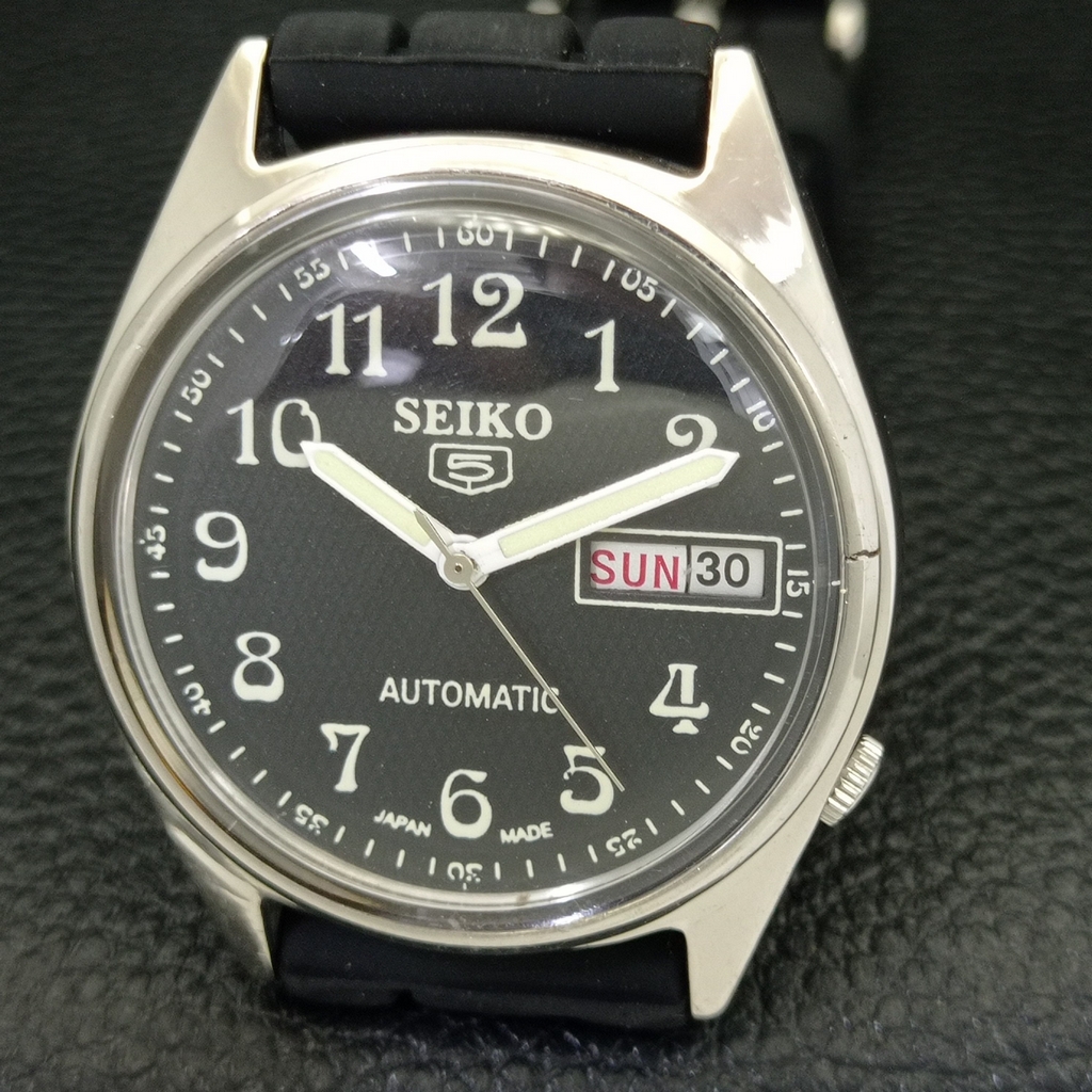 VINTAGE SEIKO 5 AUTOMATIC 6349A JAPAN MENS BLACK COLOR DIAL WATCH ...