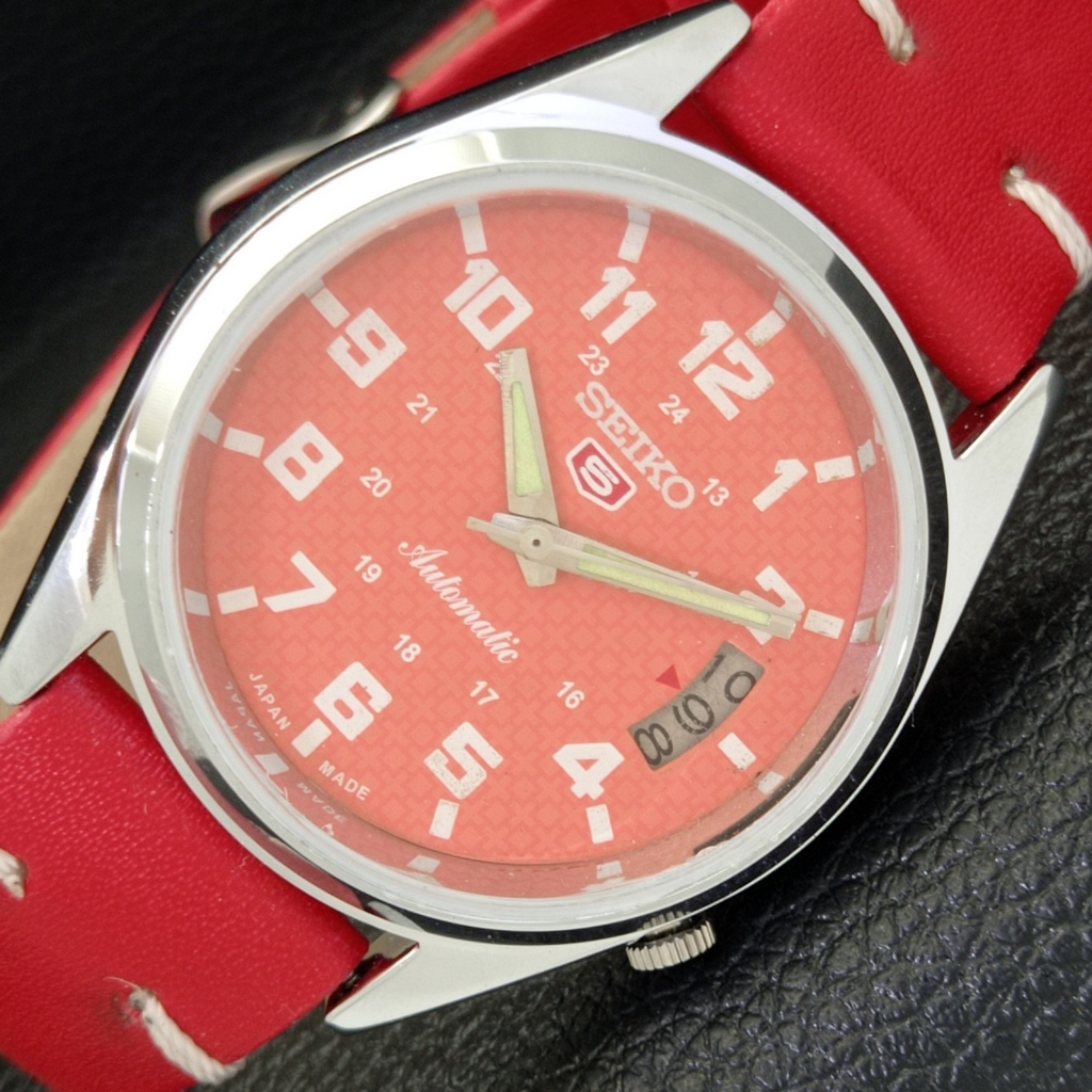 VINTAGE REFURBISHED SEIKO 5 AUTOMATIC JAPAN MENS PEACH DIAL WATCH ...