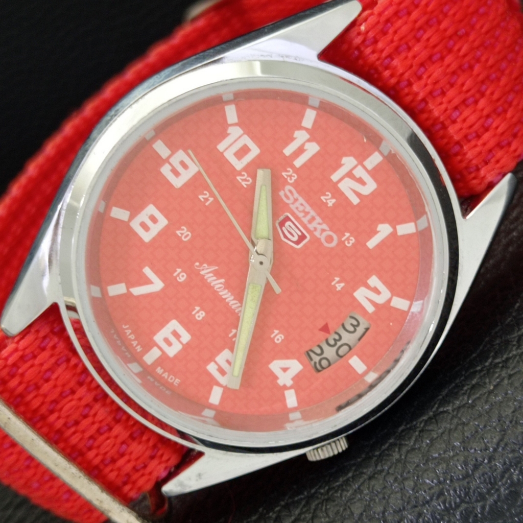 VINTAGE REFURBISHED SEIKO 5 AUTOMATIC JAPAN MENS PEACH DIAL WATCH ...