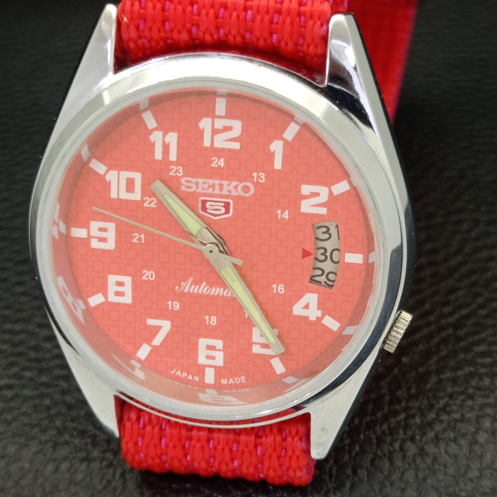 VINTAGE REFURBISHED SEIKO 5 AUTOMATIC JAPAN MENS PEACH DIAL WATCH ...