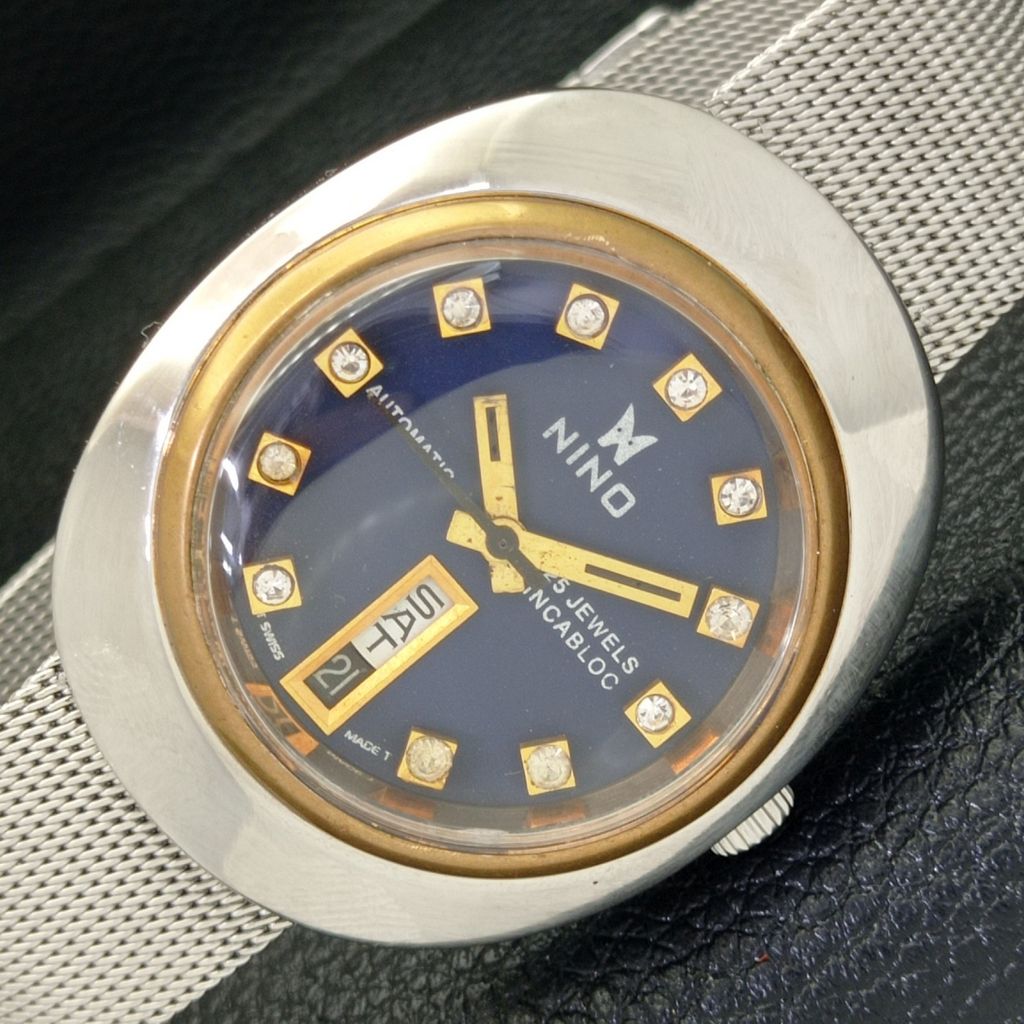 VINTAGE NINO AUTOMATIC SWISS MENS BLUE COLOR DIAL WATCH a436458-a ...