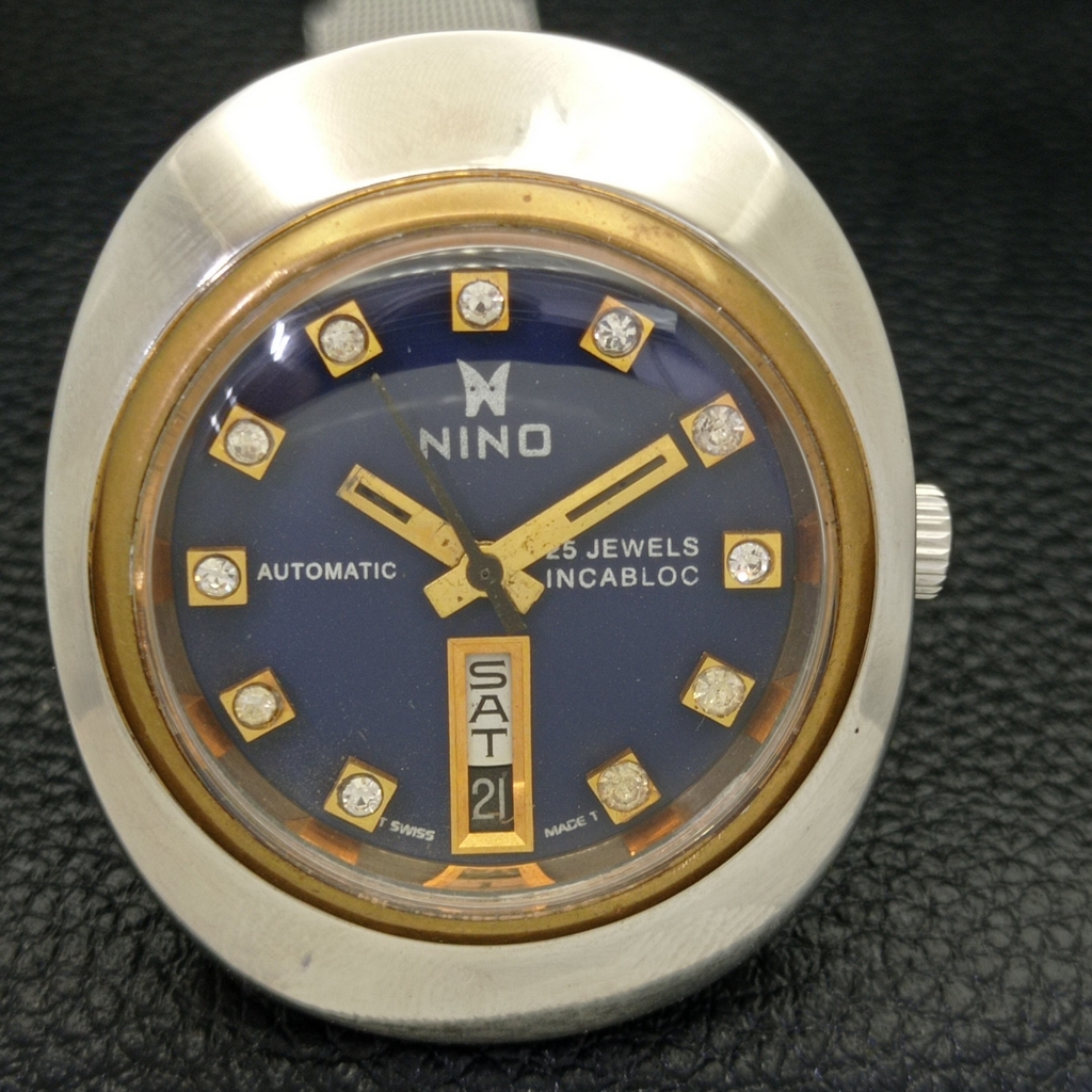 VINTAGE NINO AUTOMATIC SWISS MENS BLUE COLOR DIAL WATCH a436458-a ...
