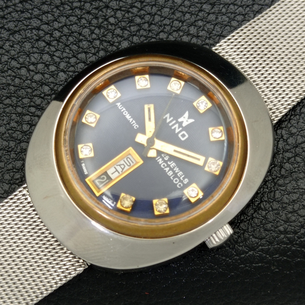 VINTAGE NINO AUTOMATIC SWISS MENS BLUE COLOR DIAL WATCH a436458-a ...