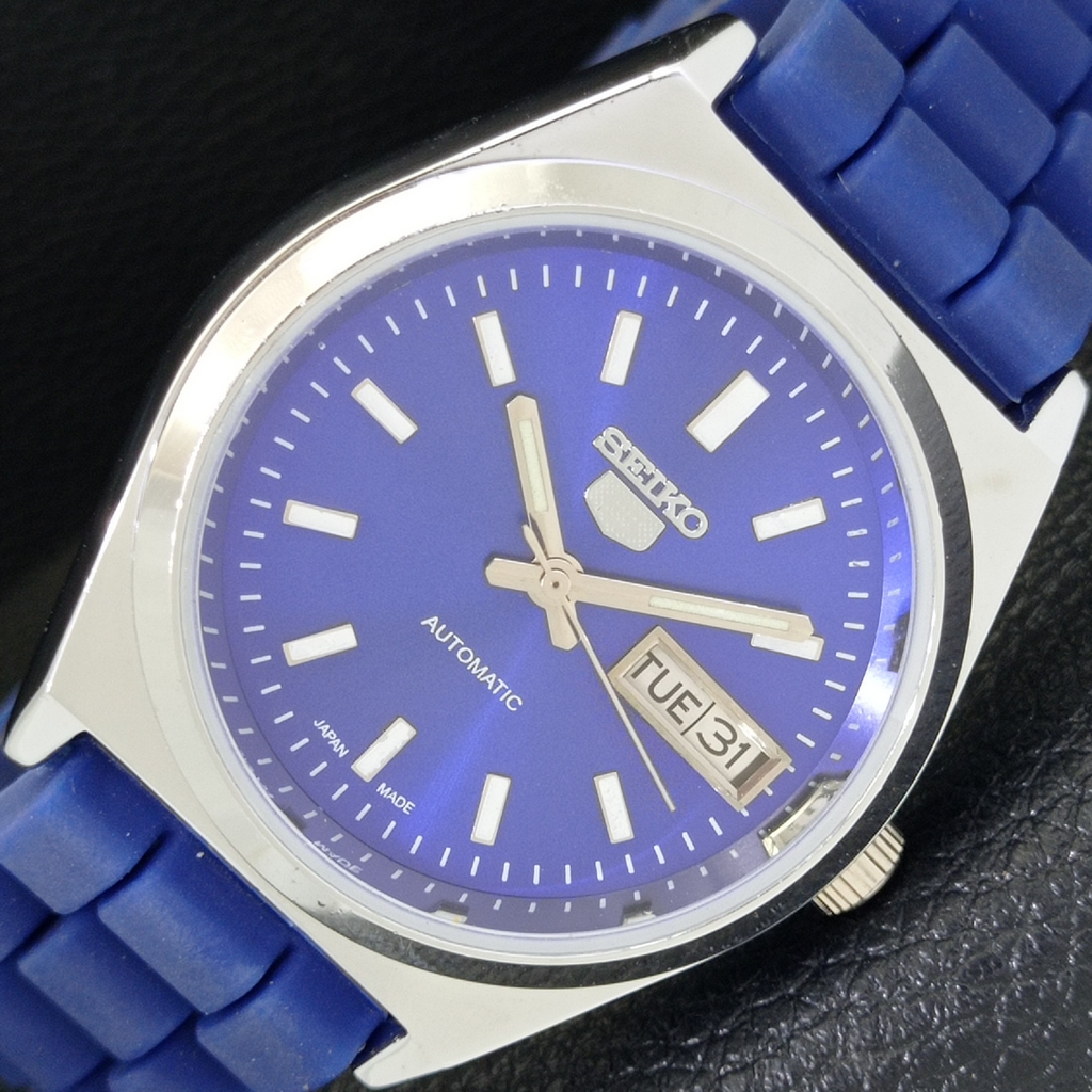 AUTOMATIC VINTAGE SEIKO 5 REFURBISHED JAPAN MENS BLUE COLOR DIAL WATCH ...