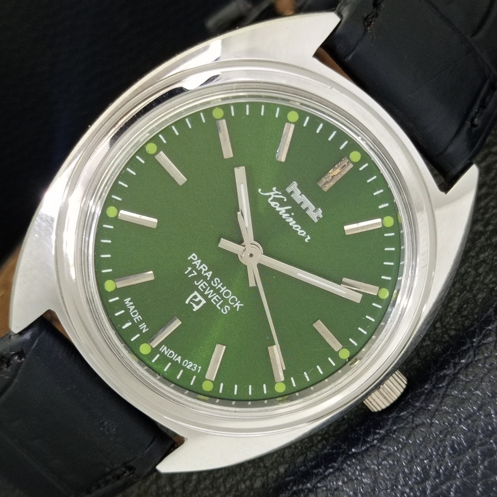 INDIAN VINTAGE HMT KOHINOOR HAND-WINDING MENS GREEN COLOR DIAL WATCH ...
