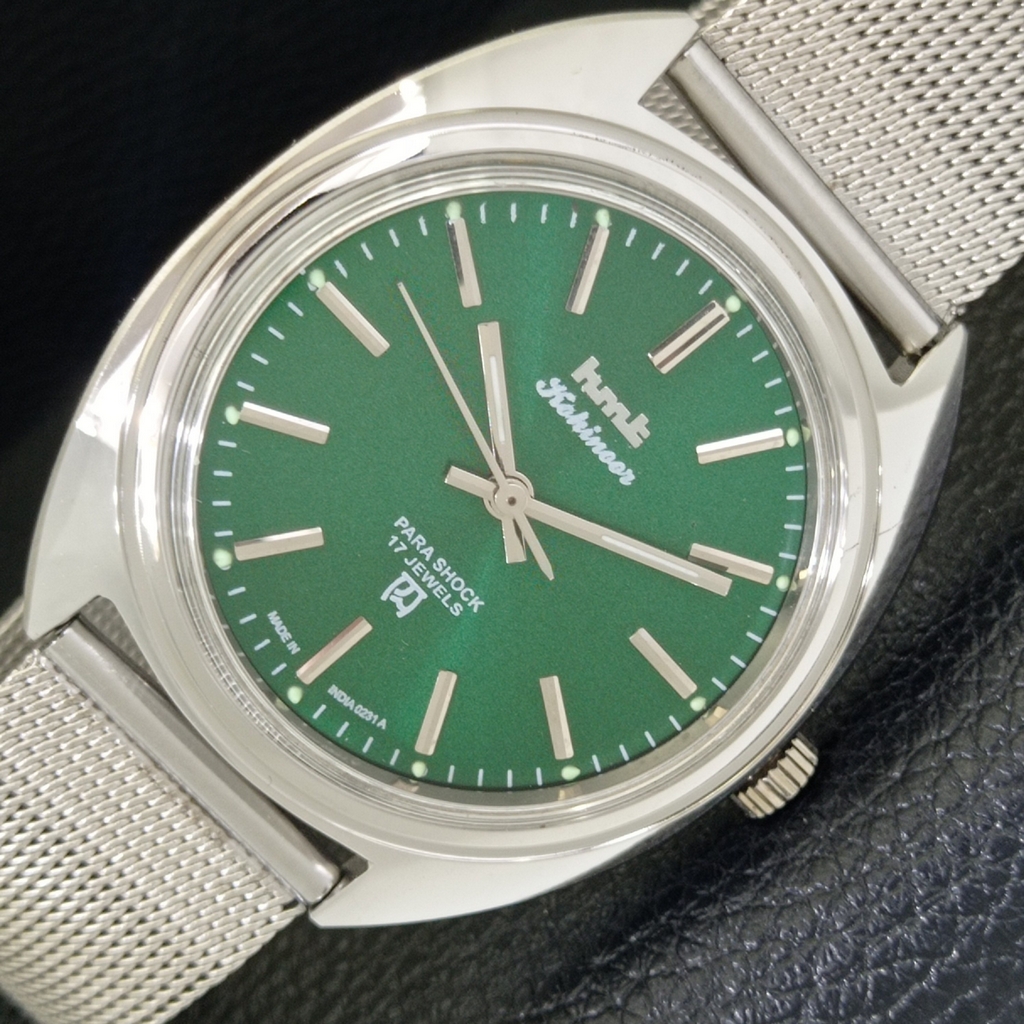 INDIAN VINTAGE HMT KOHINOOR HAND-WINDING MENS GREEN COLOR DIAL WATCH ...