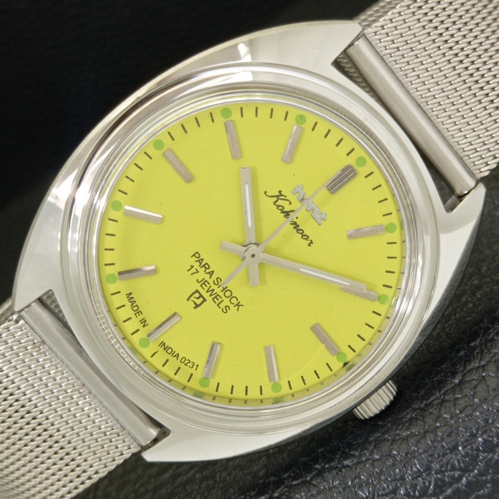 VINTAGE HMT KOHINOOR HAND-WINDING INDIAN MENS YELLOW COLOR DIAL WATCH ...