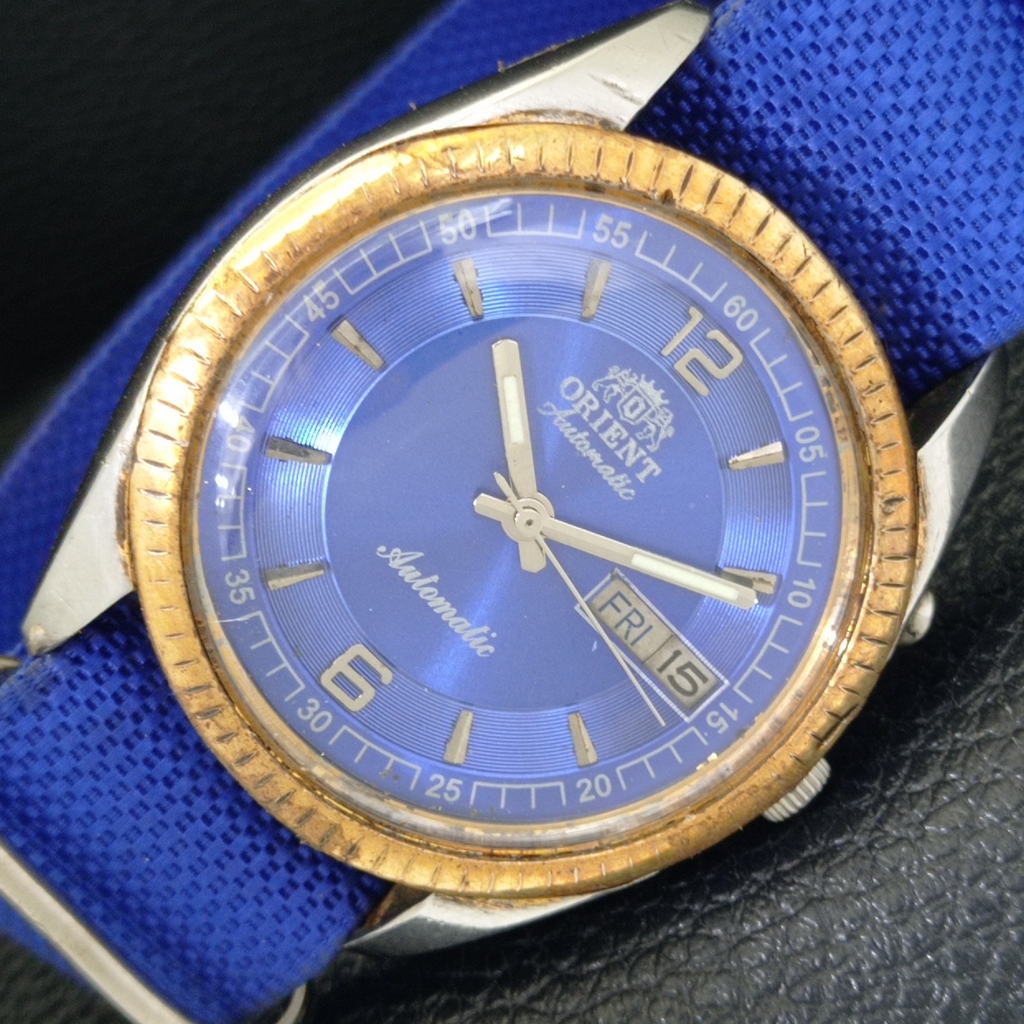 JAPAN VINTAGE ORIENT AUTOMATIC 46943 MENS BLUE COLOR DIAL WATCH a701883 ...